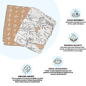 Crane Baby Soft Muslin Swaddle, Soft Swaddle Wraps for Boys and Girls, Beige and Woodland Animal, 2 Count, 47" x 47"