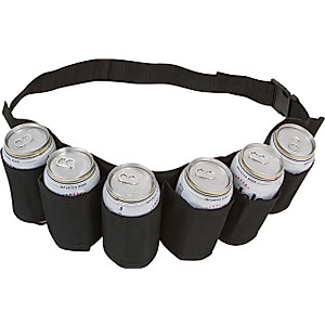 EZ Drinker Beer & Soda Can Holster Belt 6 Pack (Black Design)