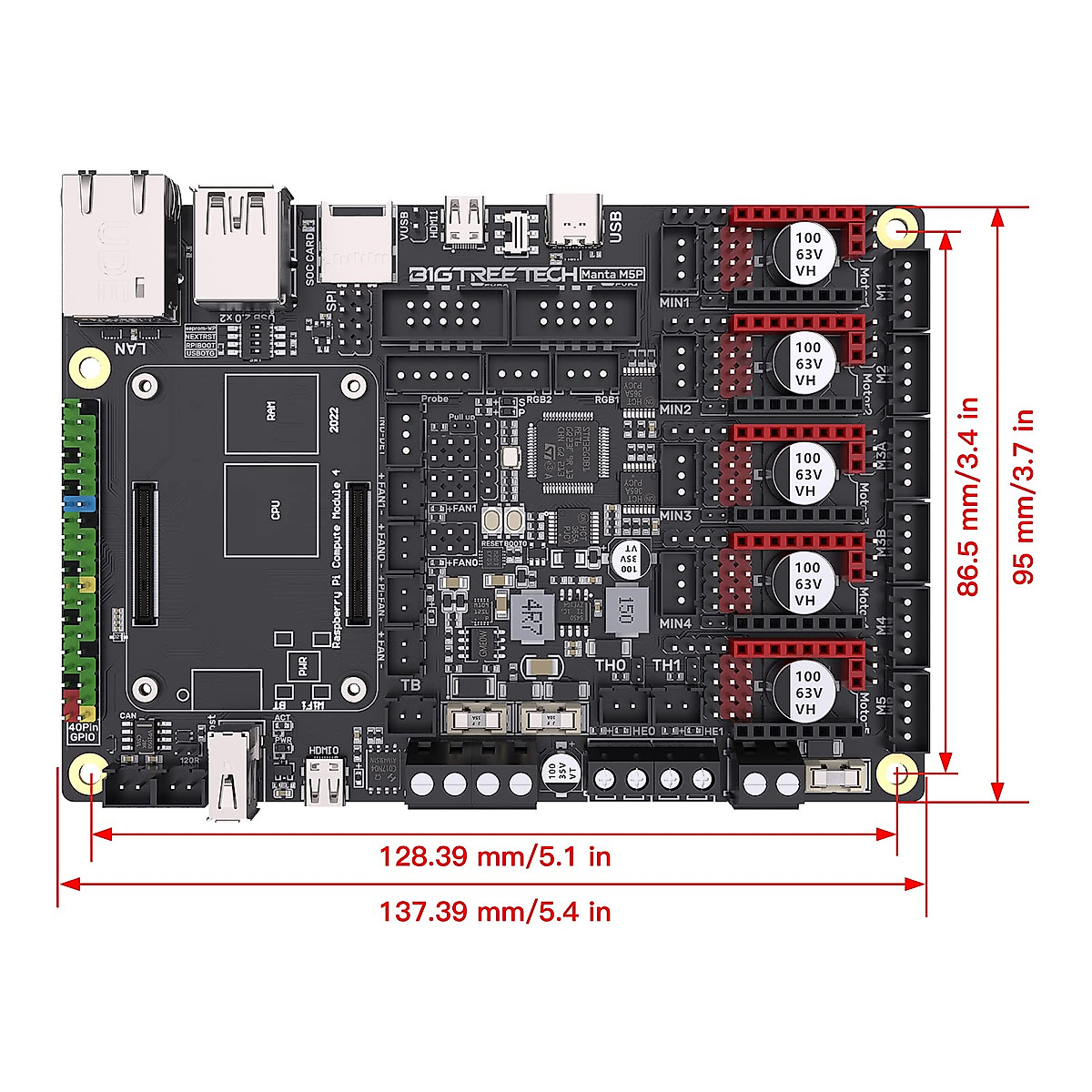 BIGTREETECH Manta M5P V1.0 32Bit Control Board Support 5 Axis TMC2209 TMC2208 Stepper Drivers Compatible with CB1/CB2/CM4 to running Klipper for Ender 3/Voron V0, CoreXY, I3 3D Printer DIY Motherboard