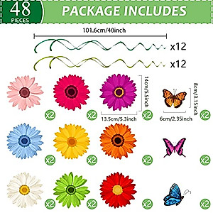 48 Pieces Spring Sun Flowers Butterfly Hanging Swirl Decorations Spirals Sunflower Party Streamers Wall Ceiling Hanging Supplies Favors Spring Summer Birthday Party Decorations