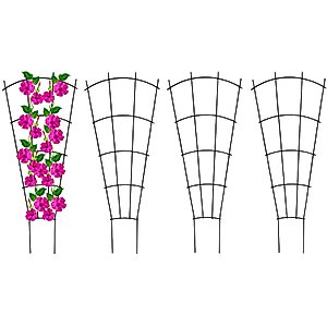 Mklsit 4 Pack 23'' Plant Trellis for Potted Climbing Plants Indoor, Outdoor Metal Garden Trellis for Climbing Plants Houseplants Flowers Vine Ivy, Fan Shape, Black