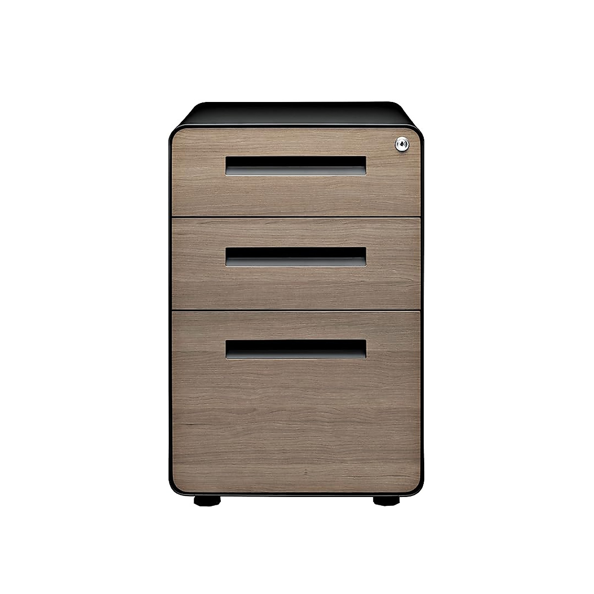 Laura Davidson Furniture Stockpile 3 Drawer File Cabinet with Lock - Under Office Desk Metal Filing Cabinet, Legal/Letter File Folders, Wheels and Stationary Feet, Pre-Assembled, Black/Wood