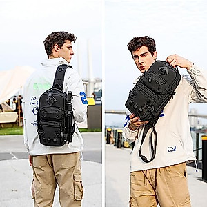 OZUKO Multipurpose Sling Bag for Men, Large Capacity Crossbody Shoulder Bag Waterproof Sling Chest Backpack with Tripod Holder Fit for Outdoor Travel Photography (Black)