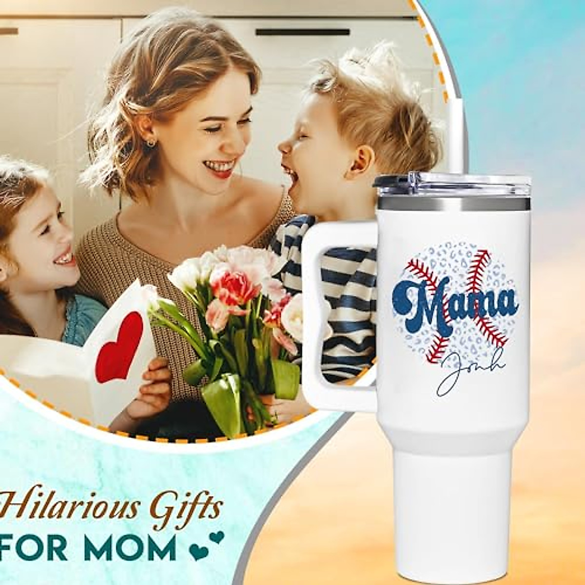 Personalized Baseball Mama Tumbler 40oz, Baseball Mom Gift Ideas, Baseballs Coffee Travel Mug, Mother's Day Gift, New Moms Gifts, Birthday gifts for women, Christmas