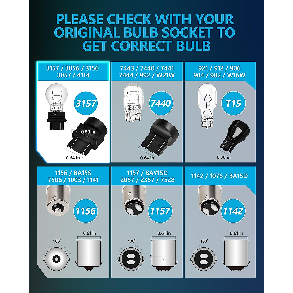 Yorkim 3157 LED Light Bulbs Red Super Bright, 3056 3156 3156A 3057 4057 3157 4157 T25 LED Bulbs for Brake Lights, Backup Reverse Lights, Reverse Tail Lights - Pack of 4