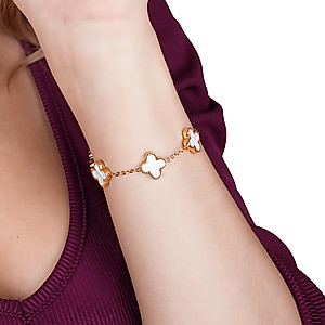 Four Leaf Clover Bracelet for Women 18K Gold Plated Stainless Steel 4 Leaf Lucky Link Bracelet Jewelry Gift for Mother and Daughter (White Gold)