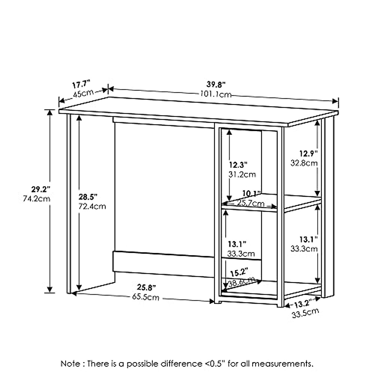 Furinno Camnus Modern Living Computer Desk 40 Inch, Solid White/White