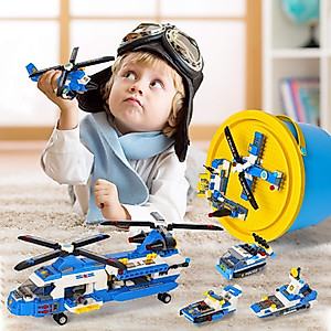 1648 Pieces City Police Armed Transport Helicopter Toy Building Blocks Set with Plane, Police Boat, Ship, Blocks Storage Box, Learning and Roleplay Construction Toy Gift for Boys Girls 6-12