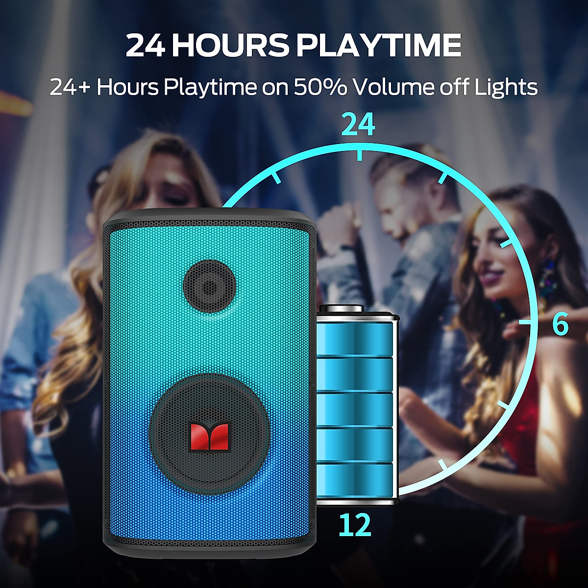 80W Monster Sparkle Bluetooth Speaker with Colorful Lights, 24H Playtime, Waterproof - For Home, Outdoor Parties