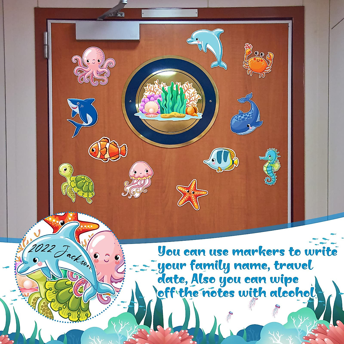 12 Pcs Cruise Door Decorations Magnetic Ocean Sea Animal Car Magnets Fish Cruise Door Magnet Stickers Cruise Door Decorations Turtle Crab Fridge Decor for Carnival Cruise Refrigerator Door