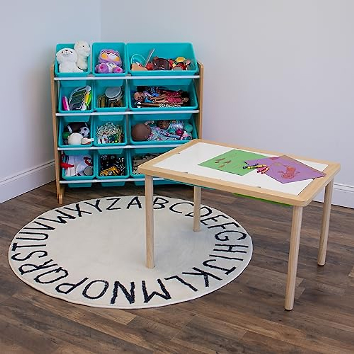 Humble Crew, Natural Wood/Aqua 12 Bin Toy Storage Organizer