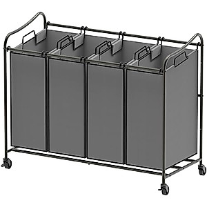Simple Houseware 4-Bag Heavy Duty Laundry Sorter Rolling Cart, Dark Grey