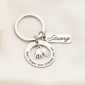 bobauna Inspirational Elephant Keychain Bracelet Never Forget How Strong You are Encouragement Jewelry Gift for Friend Family (Elephant Round Keychain)