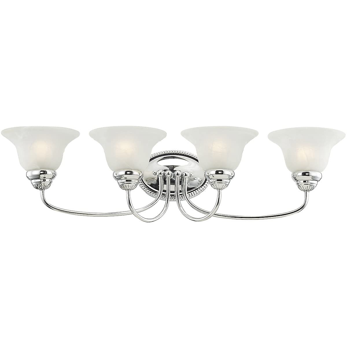 Modern and Sleek 30.5 Inch 4-Light Polished Chrome Bathroom Vanity Light Fixture with Elegant White Alabaster Glass Shade – Illuminate Your Space with Style!
