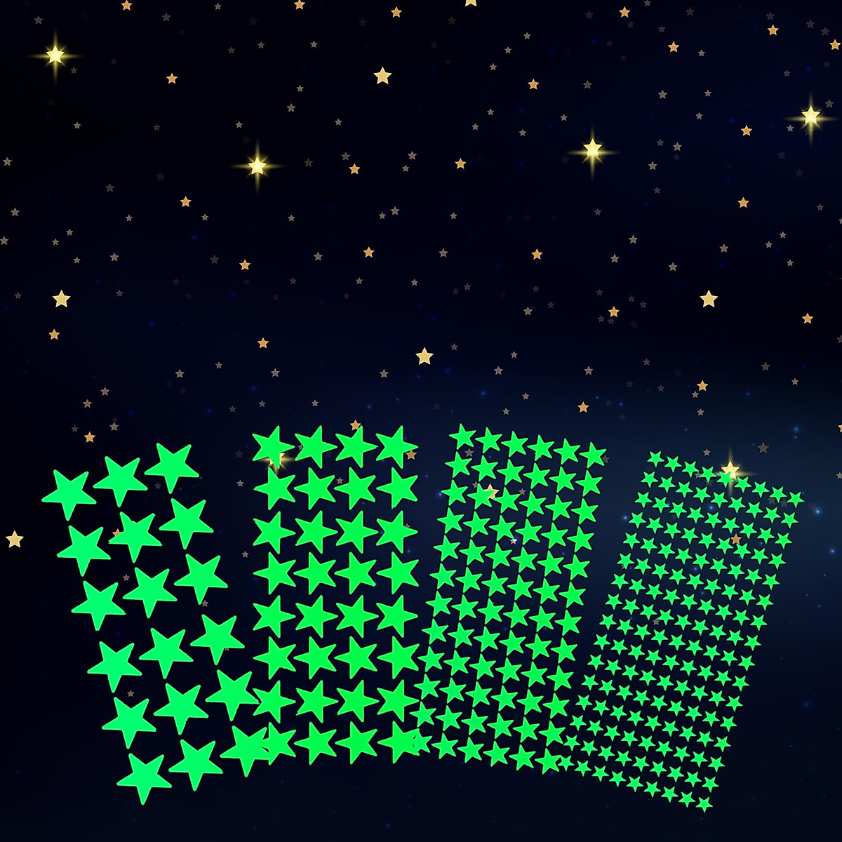 554pcs Glow in The Dark Stars Stickers for Ceiling Star Decals Stickers 3D Glowing in The Dark Room Wall Decor Ceiling Stars Stickers Decals for Bedding Room Star Decorations Stickers 4 Sizes Stars