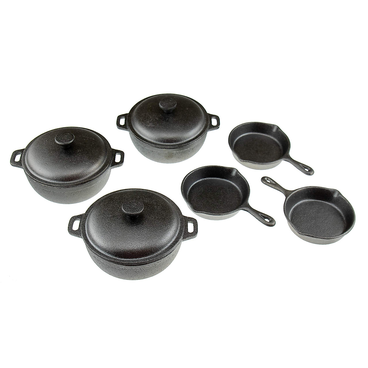 Heavy Duty Pre Seasoned Mini Cast Iron Dutch Oven Set of 3, Oven Safe Cooker, Black