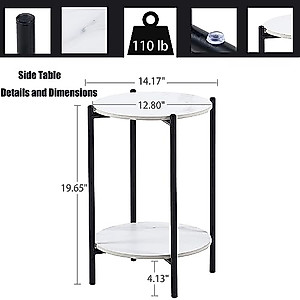 Wiyoskeey Small Round Tables for Small Spaces, Faux Marble Side Table Round, White Marble Small Coffee Table, 2-Tier End Table with Open Storage Shelf for Living Room, Nightstand for Bedroom