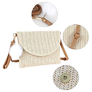 Women Small Straw Woven Cross-body Bag Shoulder Bag Bohemian Beach Envelope Flap Handbag