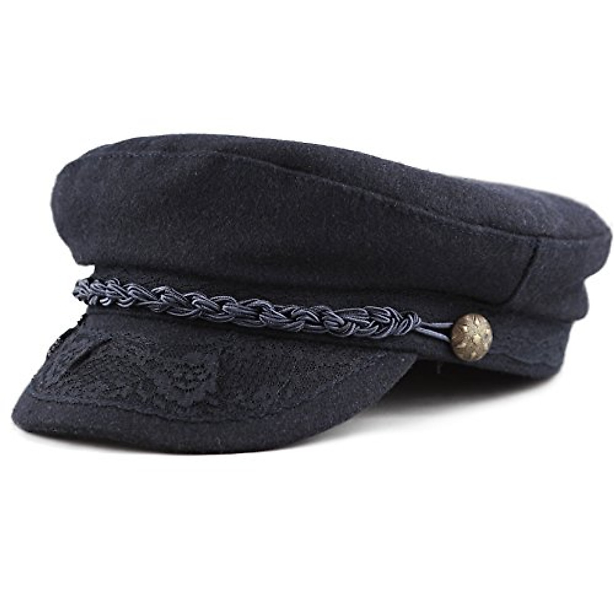 The Hat Depot 1400CD1970 Winter Unisex 100% Wool Greek Fisherman's Hat (S/M, Navy)