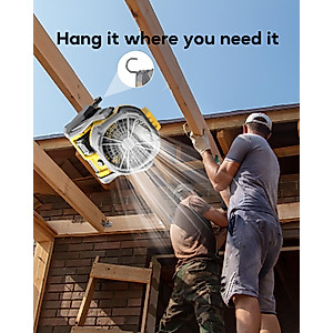 DeForce Battery Operated Fan, for DeWalt 20V Max Battery, Camping Fan Cordless, Option for Corded, with LED Lights, Variable Speed, Hook for Hanging, for Jobsite(Battery Not Included)