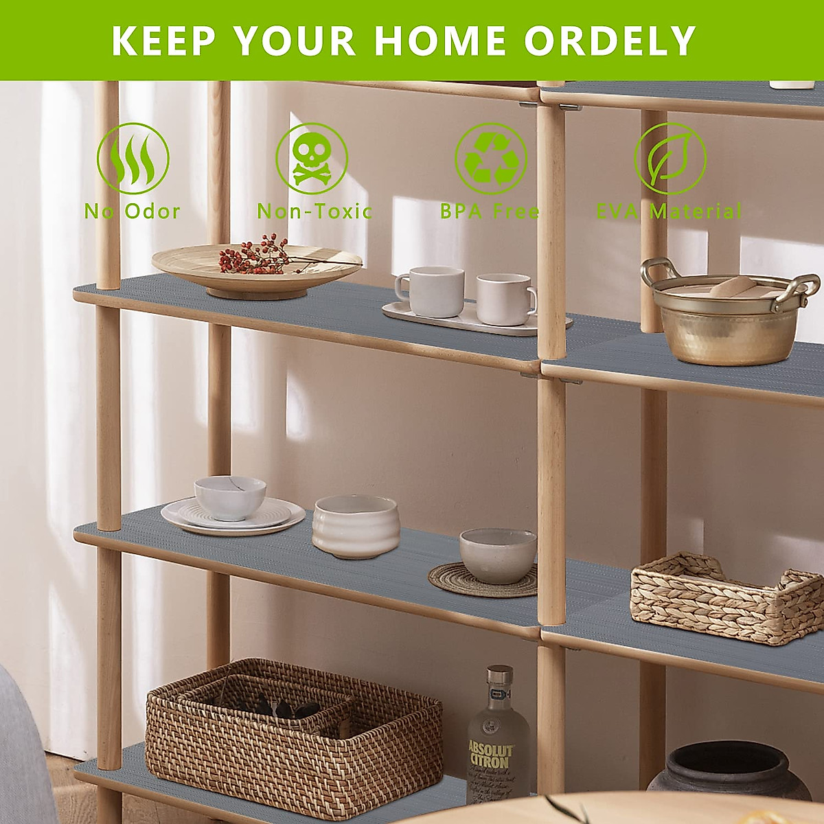 Drawer and Shelf Liner, Shelf Liner Grey Non Adhesive Refrigerator Mats Washable, No Odor Plastic Pantry Liners Wire Shelf Paper Drawer Liner for Cupboard Kitchen