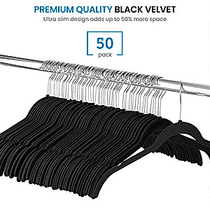 Premium Velvet Shirt Hangers (50 Pack) Non Slip Clothes Hangers, Ultra Slim Hangers Gain 50% Closet Space, 360° Swivel Hook, Clothes Hangers for Tops, Dress Shirts, Blouses, Strappy Dresses, Delicates