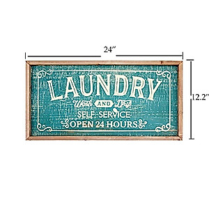 Funly mee Farmhouse Wooden Laundry Wall Plaque Sign with Carved Letters ,Rustic Laundry Room Wall Decor Art with Solid Wood Frame(24x12.2 Inch)