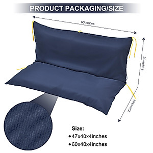 Three Seat Swing Replacement Cushions Only Cover, Anti-Slip Tie Rope Design Bench Cushions Cover for Outdoor Furniture, Zipper Easy to Change Porch Swing Cushions Cover (60"W x 40"D x 4"T, Khaki)