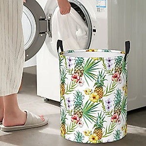 Tropical Pineapple Circular Laundry Hamper Print Hamper Freestanding Laundry Basket Collapsible Laundry Hamper Collapsible Storage Baskets Circular Laundry Clothes Bag With Handles Toy Organizer Medium