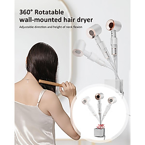 CozyOasis Hair Dryer Holder Wall Mounted Adhesive Blow Dryer Rack Storage Hanger Organizer for Bathroom Vanity Soporte para Secadora de Pelo (White)
