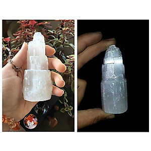 JIC Gem Clearance Natural Selenite Lamp Mini White Gemstone Crystal Lamp 4 inches Color Changing Light + Use Batteries