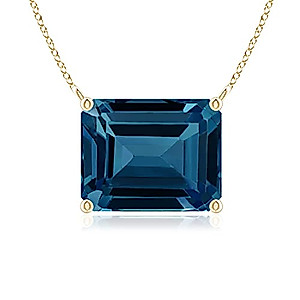 Angara Natural London Blue Topaz Solitaire Pendant Necklace for Women in 14K Yellow Gold (Grade-AAAA | 10x8mm) December Birthstone Jewelry Gift for Women | Birthday | Wedding | Anniversary