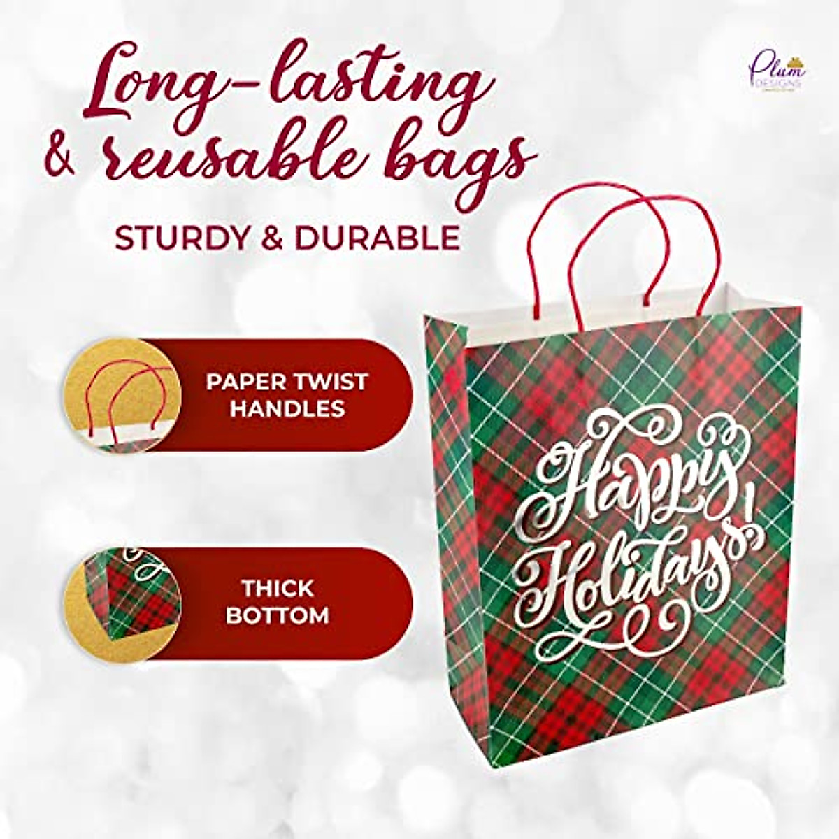 Christmas Gift Bags Assorted Sizes-24 Christmas Bags Bulk -Christmas Bags for Gifts with Christmas Tissue Paper Gift Wrap- Assorted Holiday Gift Bags for Christmas - Xmas Holiday Bags for Gifts