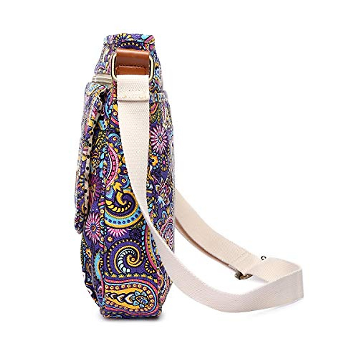 Malirona Canvas Crossbody Bags for Women Travel Messenger Purse Shoulder Bag Satchel Floral Pattern (Purple Flower)