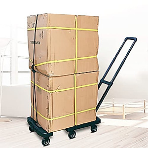 Generic Platform Hand Truck Folding Hand Truck 6 Wheels Small Trolley Cart with Stretchable Handle for Home Office Travel Luggage Moving 330lbs Weight Capacity Push Dolly for Loading (Blue 3inch)