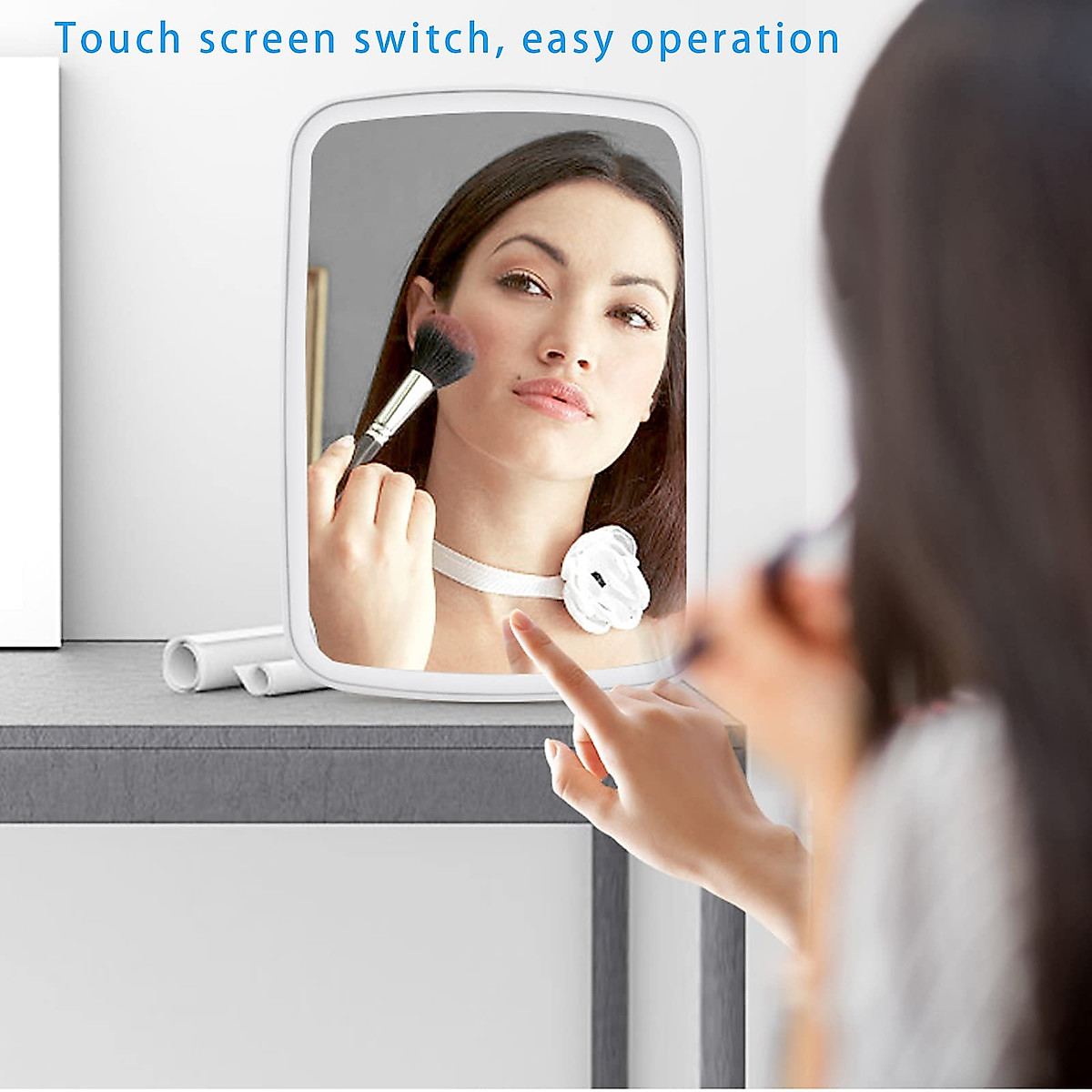 CLCL Makeup Mirror Touch Screen Vanity Mirror with LED Brightness Adjustable Portable USB Rechargeable