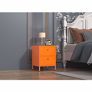Aiasuit Night Stand Orange Nightstand Drawer End Tables Dresser for Bedroom, Bed Side Table Drawer Tea Table 2 Tiers Locker Coffee Table Metal Size: 23.62" H x 15.75" W x 14.17" D