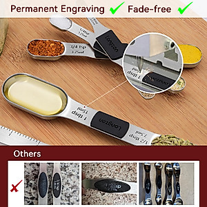 [2024 NEW] longzon 8 Full-Sized Measurements Magnetic Measuring Spoon Set with Leveler - Durable Engraved Markings, Magnetic Absorbent, Stackable Stainless Steel - Suitable for Most Spice Jars