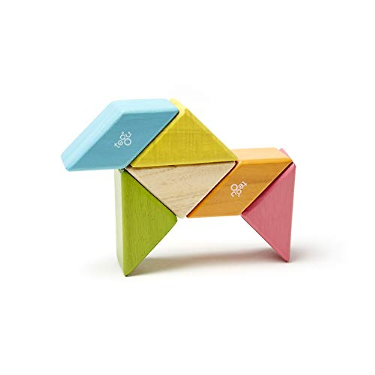 6 Piece Tegu Pocket Pouch Prism Magnetic Wooden Block Set, Tints
