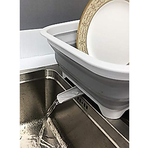 SAMMART 8.5L (2.2 Gallon) Collapsible Dish Drainer with Swivel Spout - Foldable Drying Rack - Portable Dinnerware Organizer - Space Saving Kitchen Storage Tray (1, Grey)