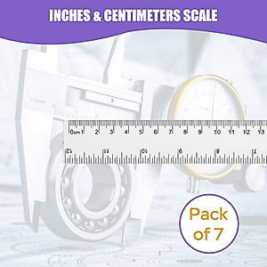 FeFu 7 Pack Clear Plastic 12 Inch Ruler, Dual Scale Inches and Centimeters, Injection Molded