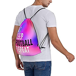 ISTYTOP Eat Sleep Football Repeat Drawstrings Bags Backpack Pink Waterproof Light Durable Gym Sports Yoga Beach Sackpack Party Favor Bags