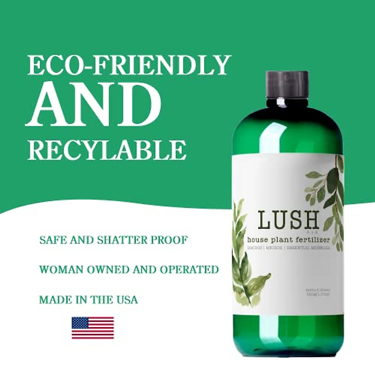 Lush Houseplant Fertilizer | 500ml Concentrated Liquid Fertilizer | Makes Over 50 Gallons | Made in The USA (500ml/16.9oz)