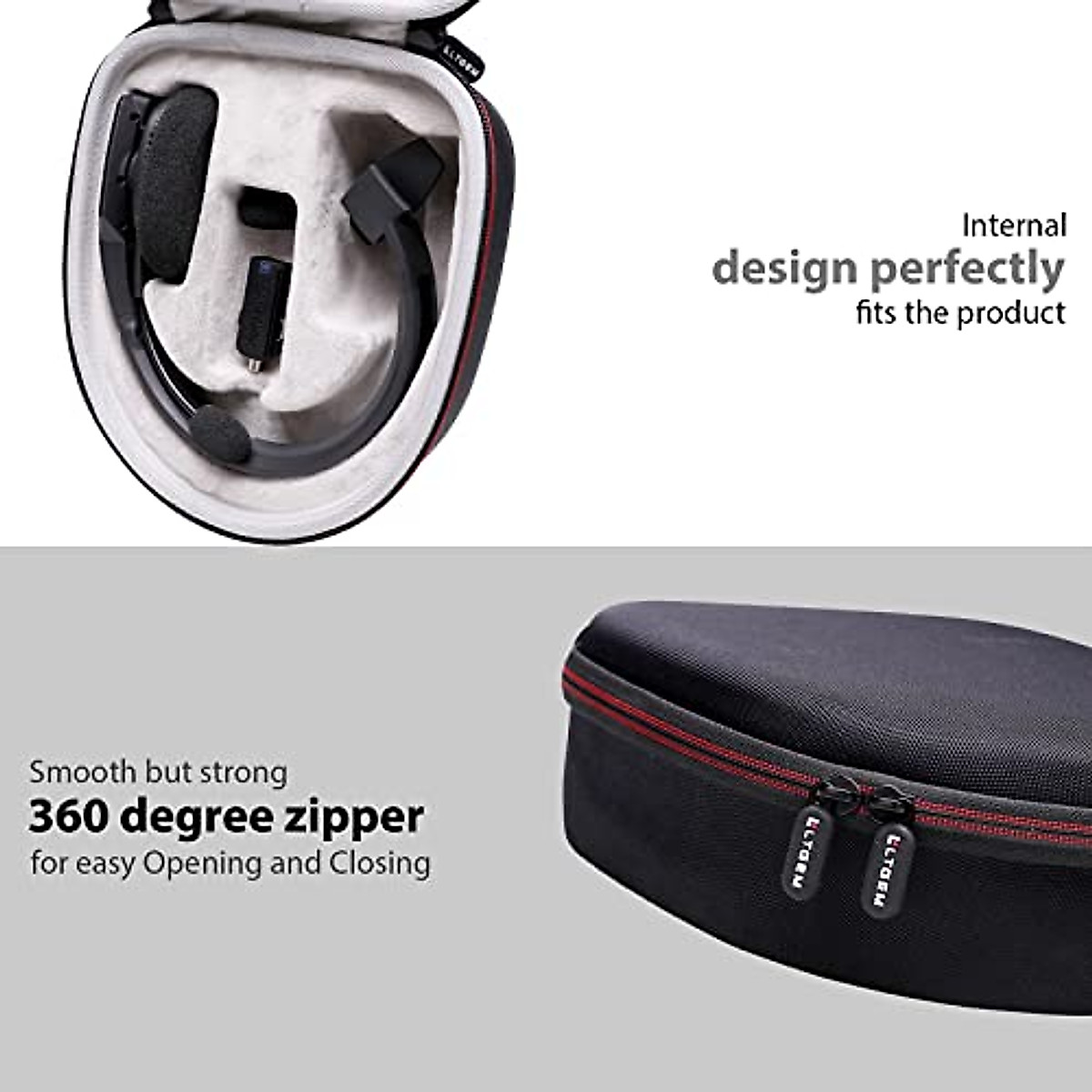 LTGEM EVA Hard Case for BlueParrott B450-XT Wireless Bluetooth Headset, Customized Interior Cushions and Mesh Pocket - Office & Travel Protective Carrying Storage Case Bag