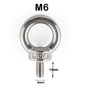 E-outstanding Eyebolt 6PCS M6x12 Male Thread Machinery Shoulder Lifting Ring Eye Bolt with M6 304 Stainless Steel Nylon Lock Nuts