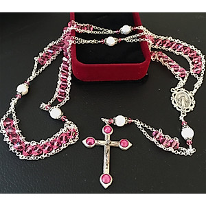 elegantmedical Ladder to Heaven Rose Pink Crystal & AAA10MM Real Pearl BEADS CATHOLIC ROSARY CROSS NECKLACE Sterling Silver beads caps