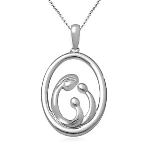 Jewelili Mother and 2 Children Necklace Pendent in Sterling Silver with 18 inch Rolo Chain
