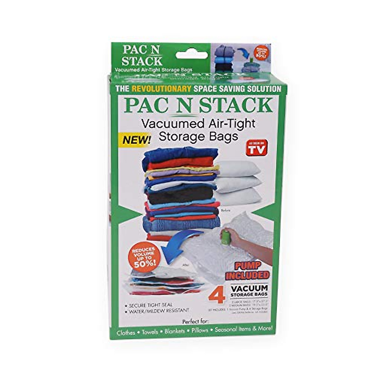 PAC 'N STACK Handheld Vacuum Sealing Storage with Bags, 4 Pack, Original Version, 4 Count