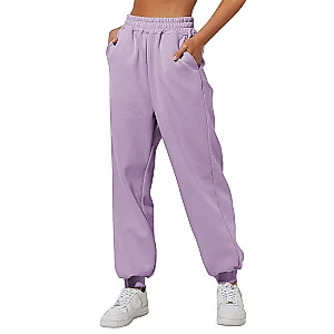 Yovela Sweatpants Women Baggy High Waisted Sweat Pants Fall Clothes Casual Joggers Y2k Aesthetic 2025 Winter Spring Fashion Trendy Warm Outfits Cute Comfy Tall Trousers with Pockets Purple L