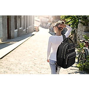 17.3 Inch Cute School Backpack Bookbag for Teen Girls College Student, Fashion Waterproof Backpack Teacher Stylish Travel Bags Vintage Work Daypacks,Quilted Black